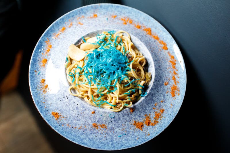 Pasta with Blue Cheese and Fresh Basil. Stock Image - Image of food ...