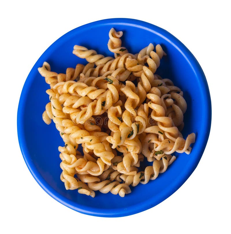 Pasta on a Blue Plate Isolated on White Background. Pasta in Tomato ...