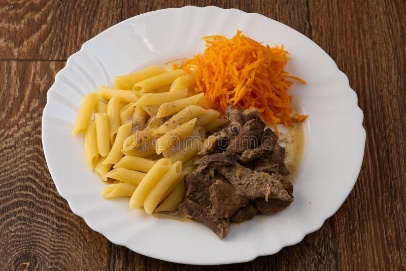 Pasta with boiled liver stock image. Image of diet, calories - 229156829