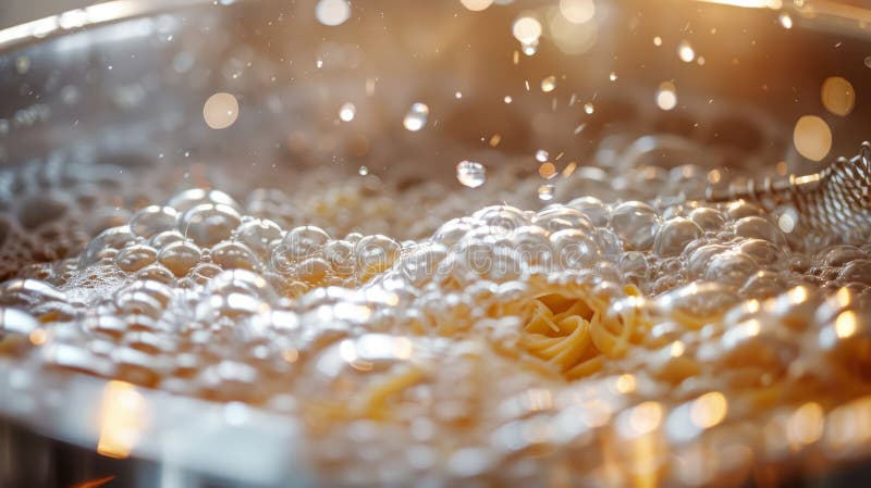 Pasta Boiling in a Pot with Bubbles and Steam Rising. Stock Photo ...