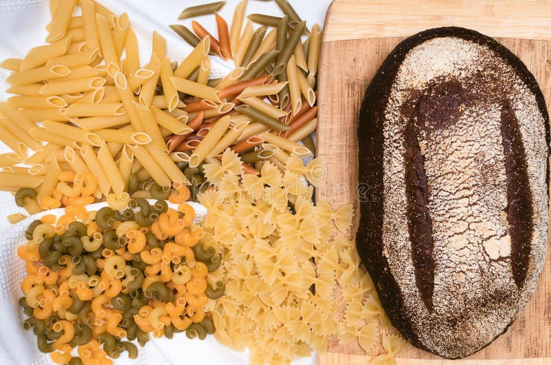 Pasta and bread. stock image. Image of handful, kind - 120528617