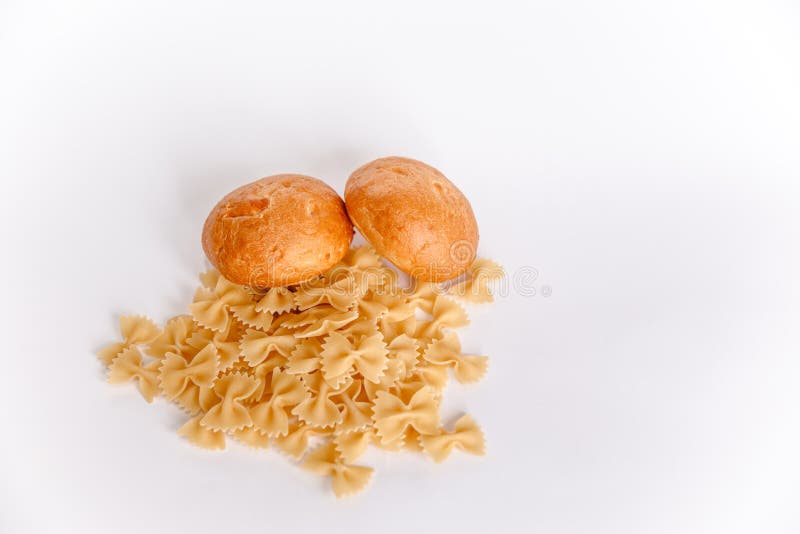 Pasta and Bread on a White Background. Bread and Pasta Food Group ...