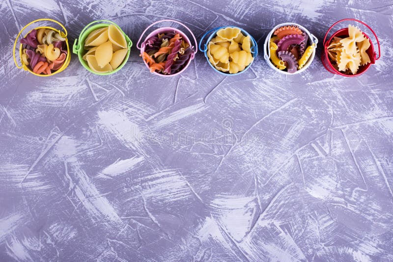 Pasta in Buckets, Place for Text Stock Photo - Image of design, eating ...