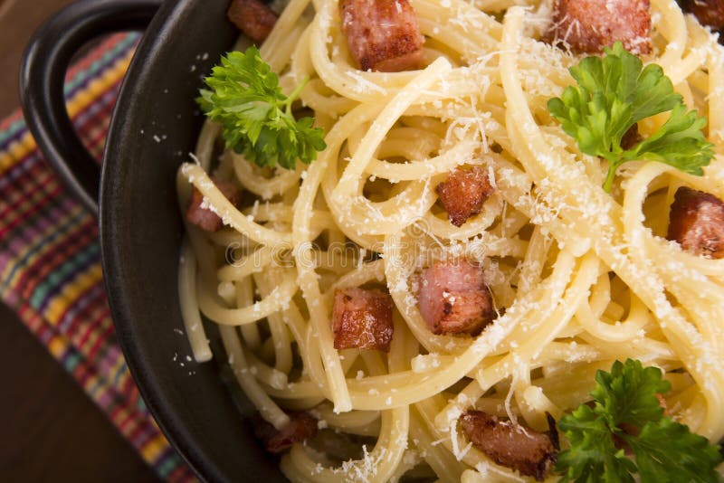 Pasta Carbonara with Bacon and Cheese Stock Image - Image of life ...