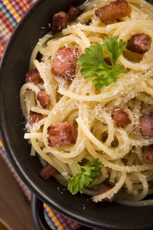 Pasta Carbonara with Bacon and Cheese Stock Image - Image of meal ...