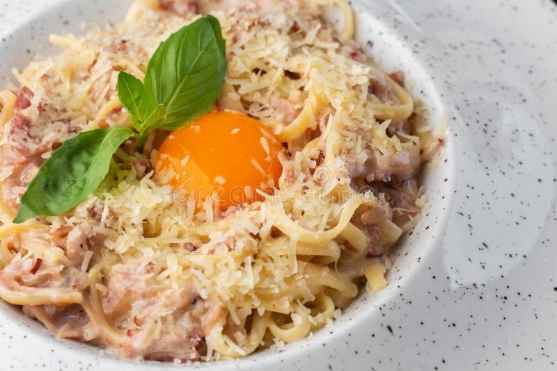 Pasta Carbonara Spaghetti With Bacon Parmesan Cream Sauce And Egg