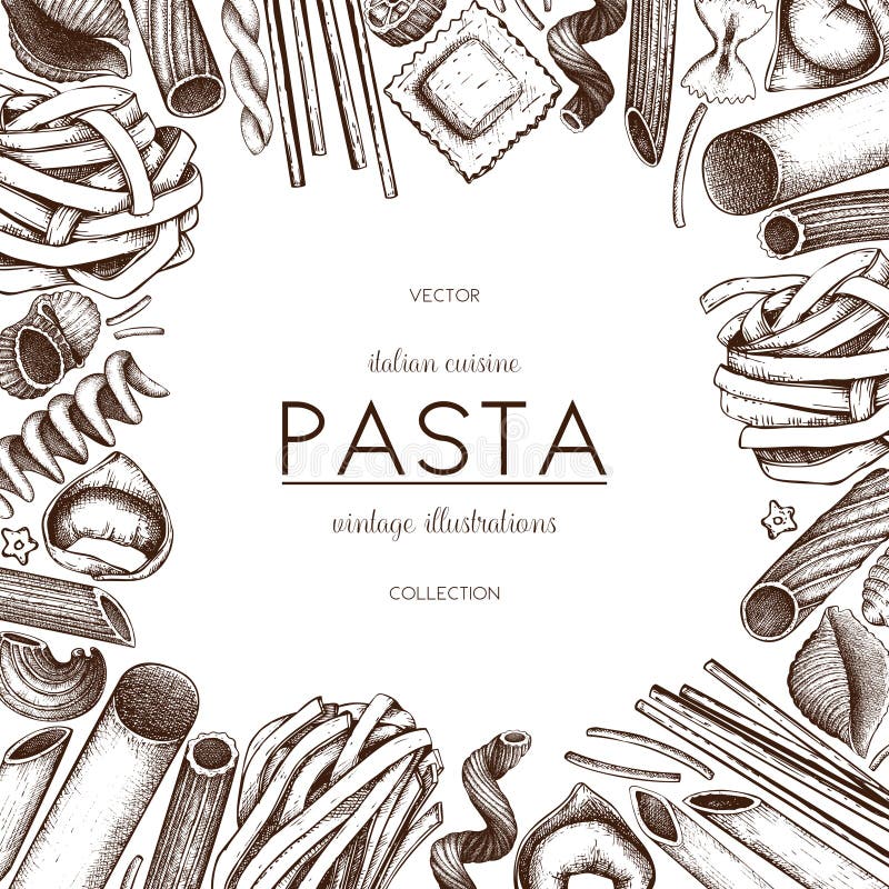 Pasta Hand Lettering Logo Design. Vector Hand Drawn Illustration. Stock ...