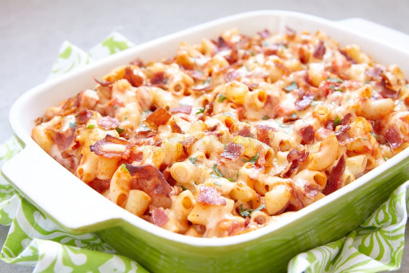 Pasta Casserole with Bacon, Ham, Cheese and Tomato Stock Image - Image ...