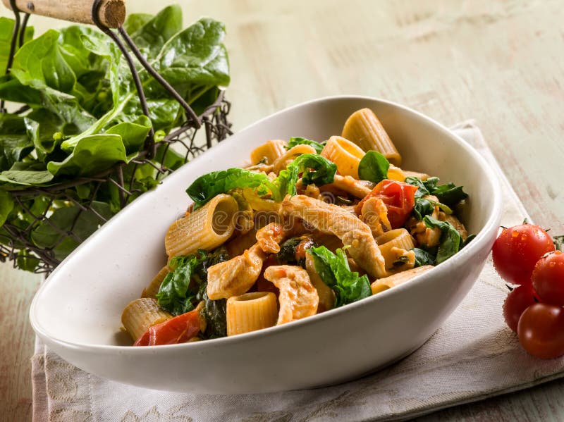 Pasta with Chicken Ragout and Curry Stock Photo - Image of cooked ...