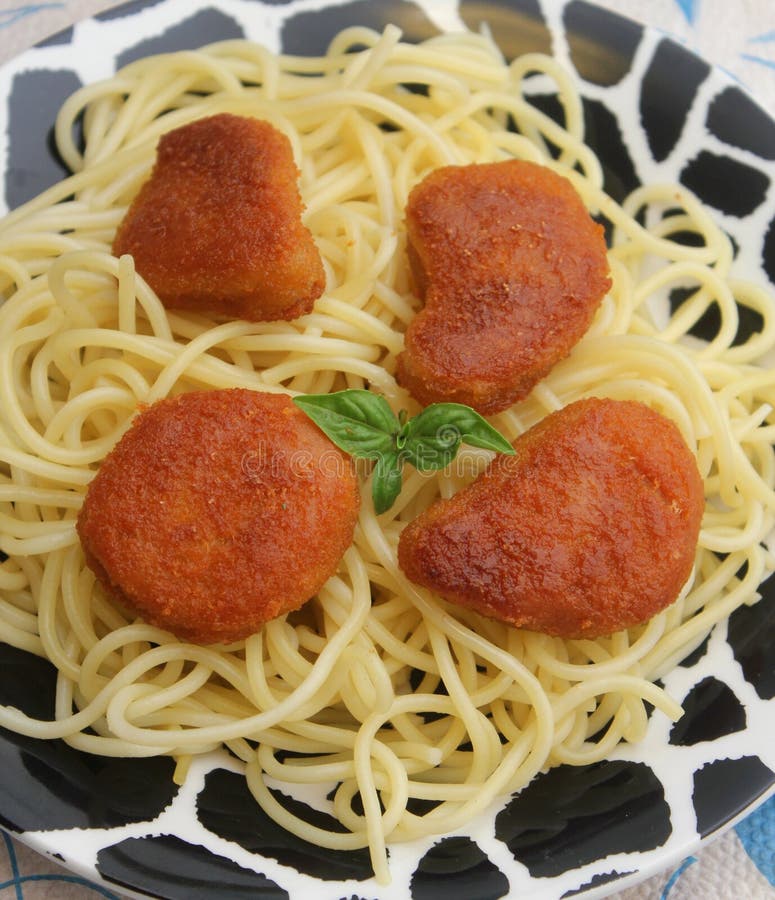Pasta with chicken nuggets stock image. Image of cooked - 97086261