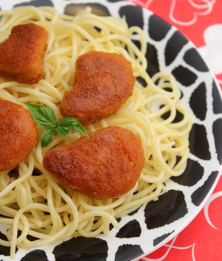 Pasta with chicken nuggets stock photo. Image of carbonara - 97086244