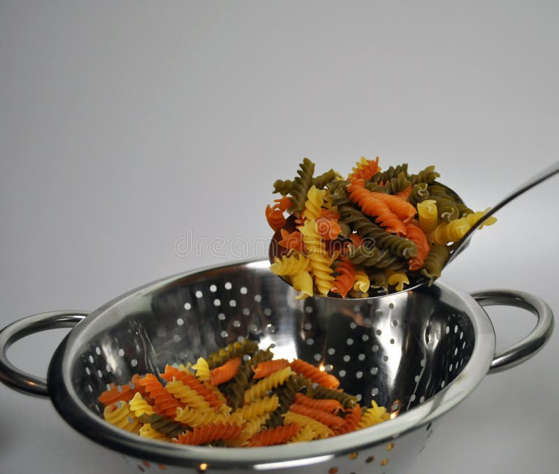 Pasta in a Colander and with a Spoon Stock Image - Image of eggs ...
