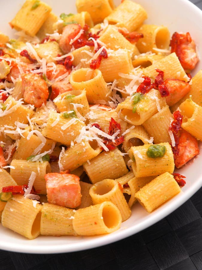 Pasta Collection - Rigatoni with Salmon Stock Photo - Image of close ...