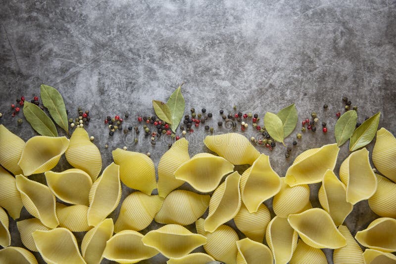 Pasta Conchiglioni with the Bay Leaf and Spices. the Product of the ...