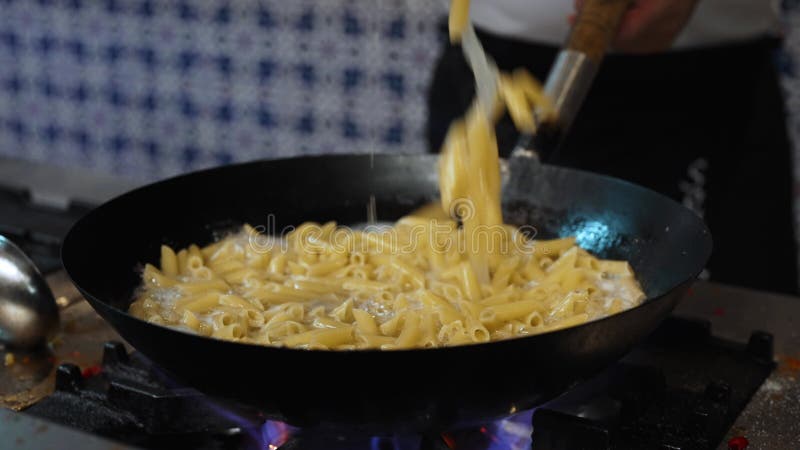 The Pasta is Cooked in a Wok Pan Stock Video - Video of cooked, boiled ...