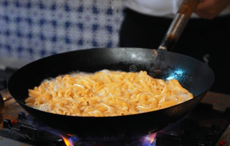 The Pasta is Cooked in a Wok Stock Image - Image of mediterranean, dish ...