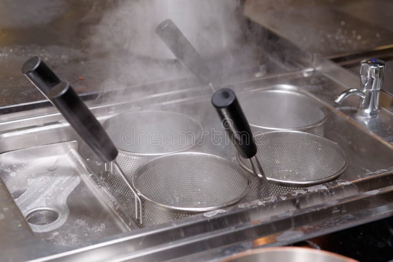 Pasta Cooker at Restaurant Kitchen Stock Image - Image of stainless ...