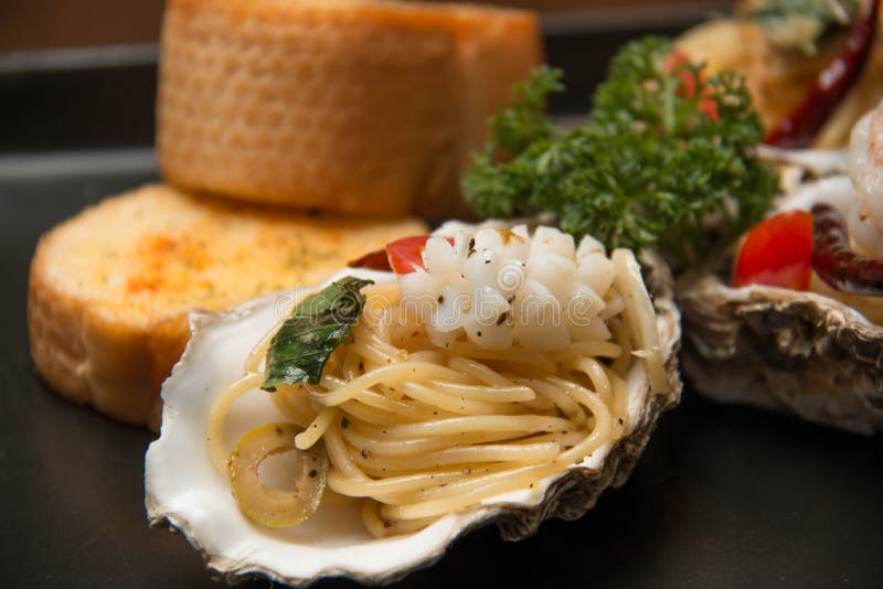 Pasta Delicious Spaghetti Seafood in Shell Stock Photo - Image of plate ...