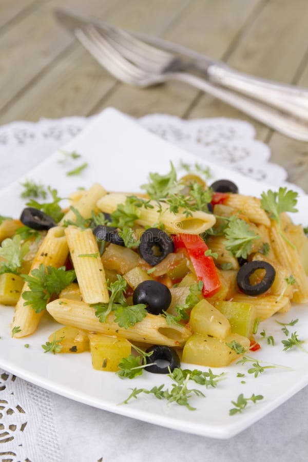 Pasta dish stock photo. Image of cresses, noodles, garden - 27618756