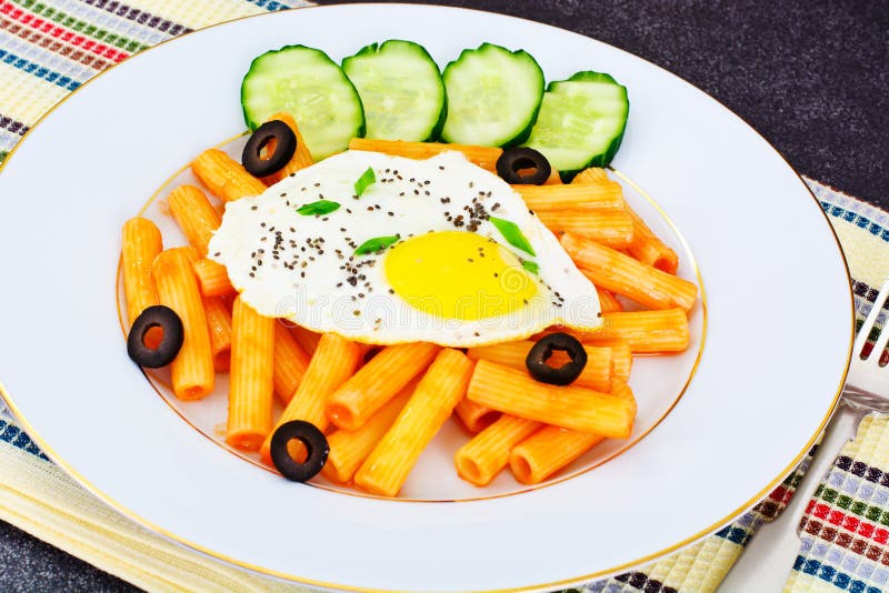 Pasta with Egg and Chia Seeds Stock Photo - Image of macro, penne: 66966502