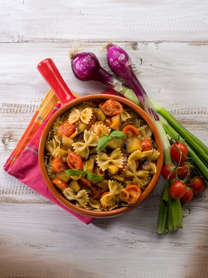 Pasta with Eggplants and Pachino Stock Photo - Image of nutriment ...