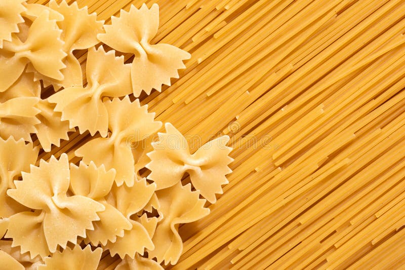 Pasta Farfalle and Spaghetti, Top View. Raw Pasta Close Up, Top View ...