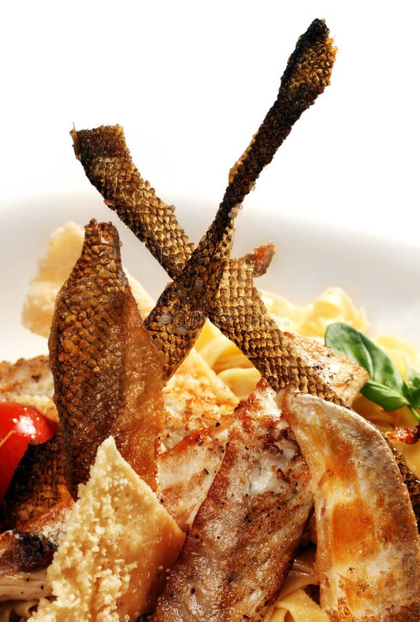 Pasta with fish stock image. Image of pasta, tomato, close - 4326543