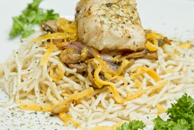 Pasta and fish stock photo. Image of noodles, penne, gourmet - 54295082