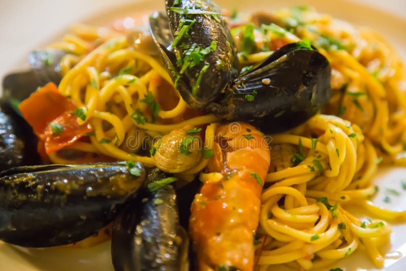 Pasta with fish stock photo. Image of cuisine, cooking - 92340240