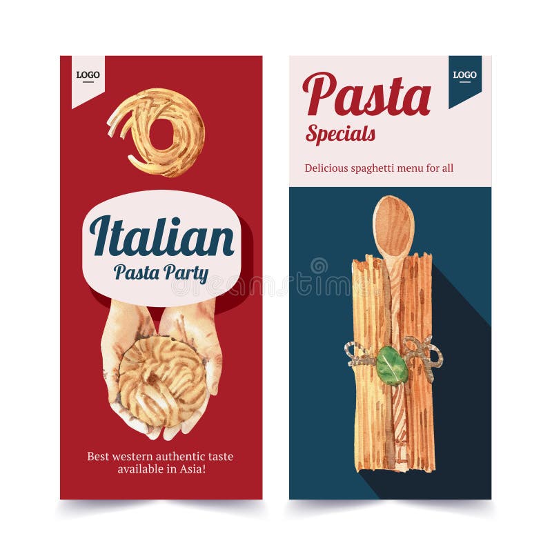 Pasta Flyer Design with Hands, Spoon Watercolor Illustration Stock ...