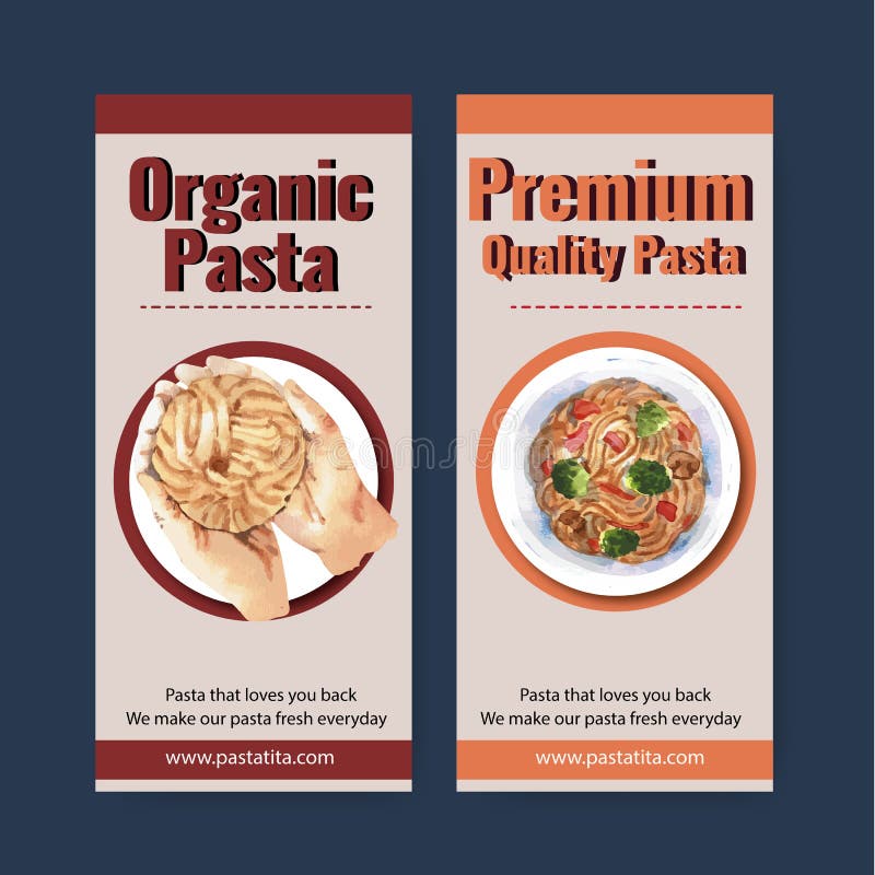 Pasta Flyer Design with Hands, Pasta Watercolor Illustration Stock ...