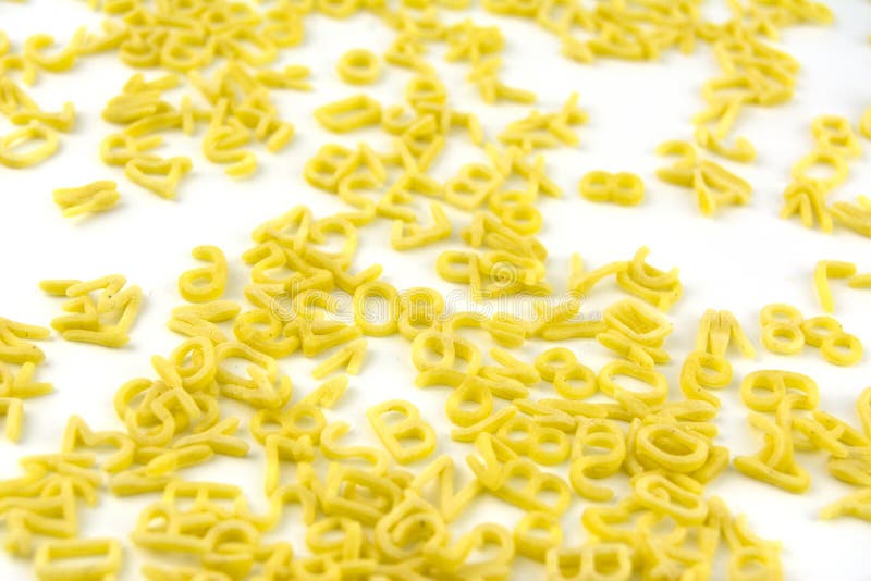 Pasta in the Form of Letters and Numbers Scattered on White Stock Image ...
