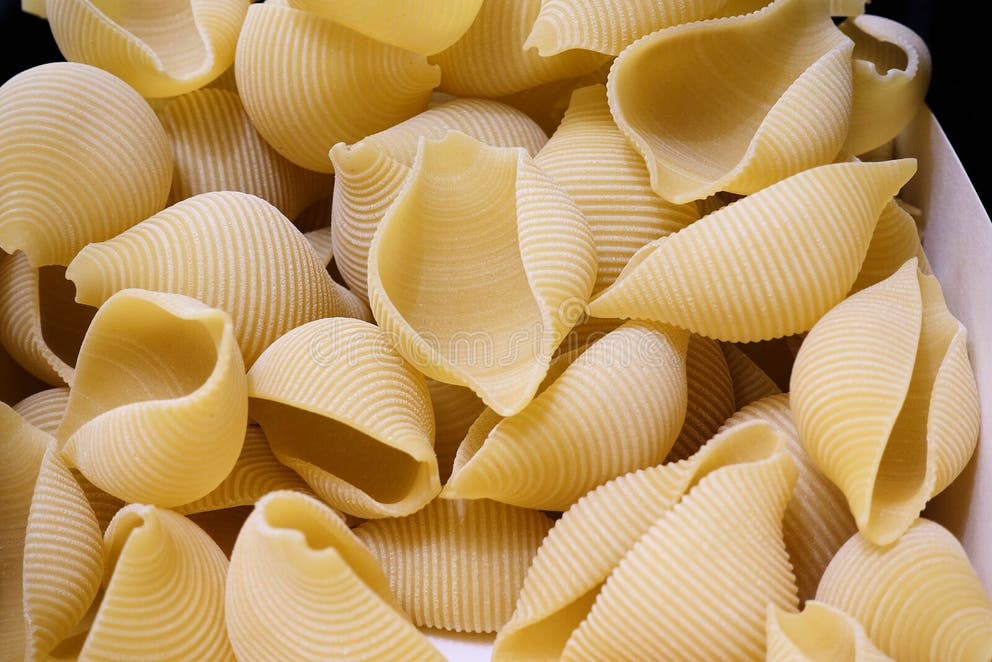 Pasta in the Form of Shells Close-up. Culinary Background Stock Image ...