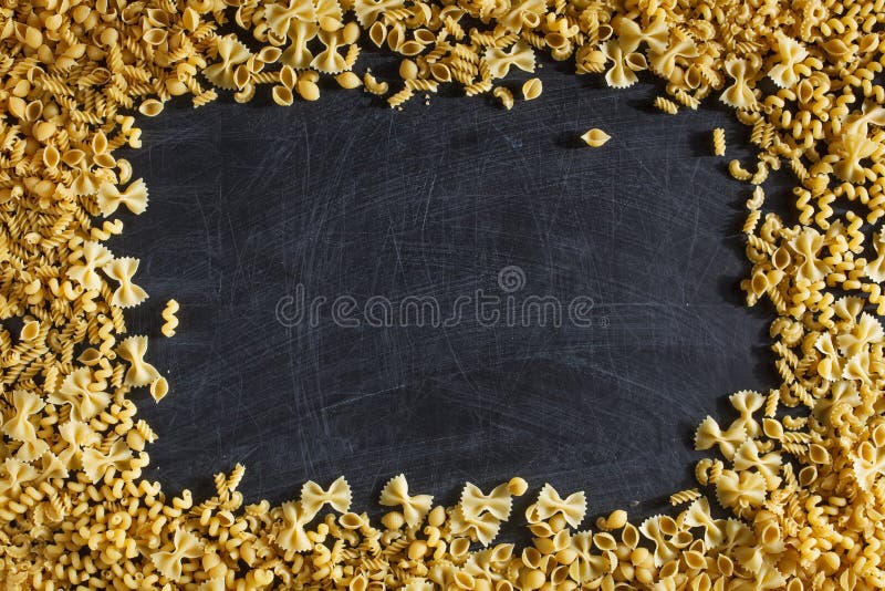 Pasta frame on chalkboard stock photo. Image of penne - 77234880