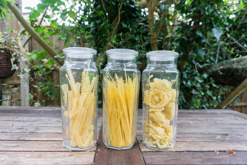 Pasta in Glass Display Vases. Stock Image - Image of summertime ...