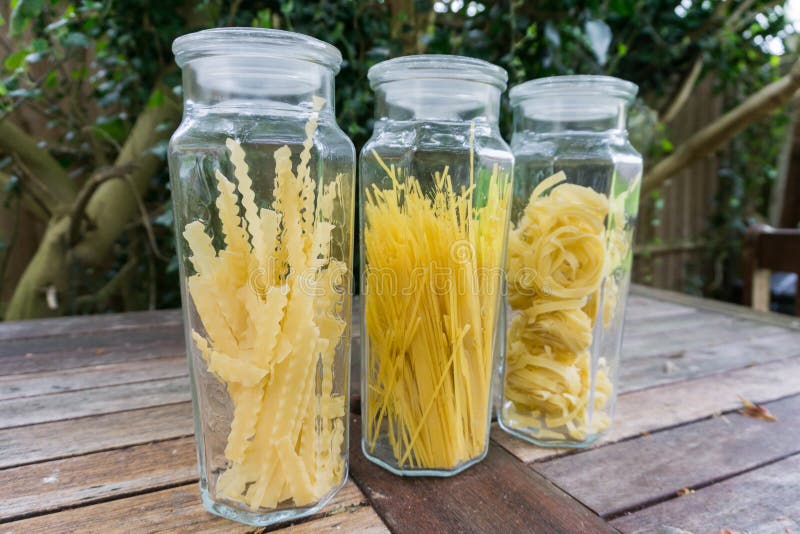 Pasta in Glass Display Vases. Stock Photo - Image of food, display ...