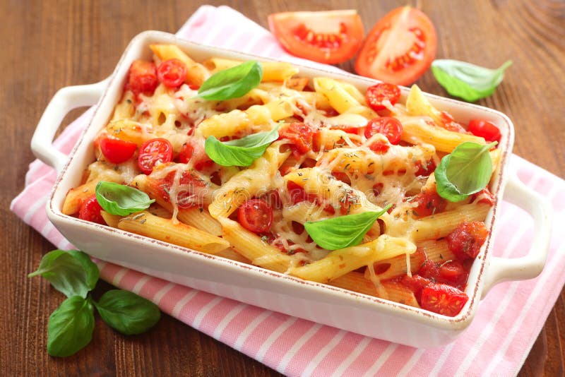 Pasta Gratin stock image. Image of regatoni, basil, dish - 160905797