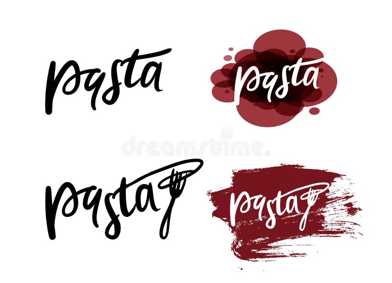 Pasta Hand Lettering Logo Design. Vector Hand Drawn Illustration. Stock ...