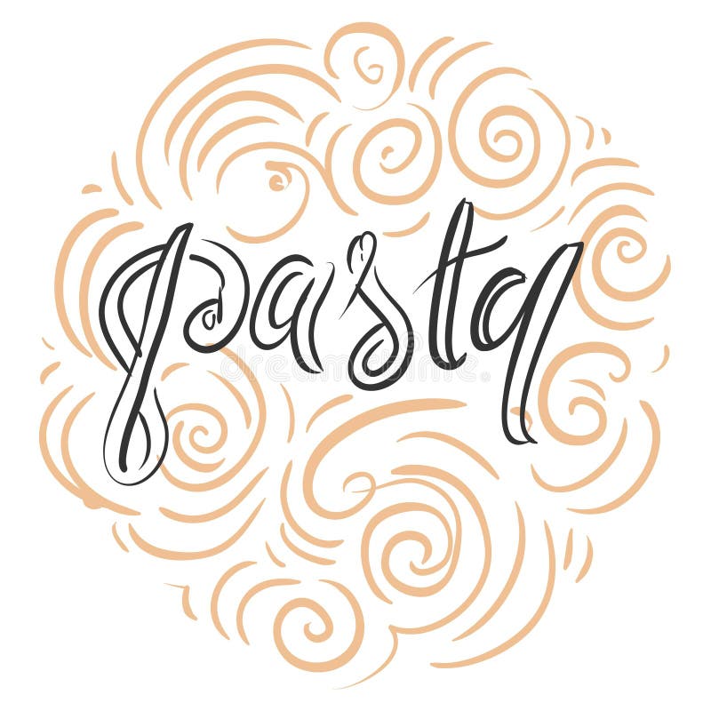 Pasta Hand Lettering Logo Design. Vector Hand Drawn Illustration. Stock ...