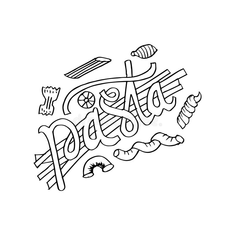 Pasta Hand Lettering with Fork. Stock Illustration - Illustration of ...