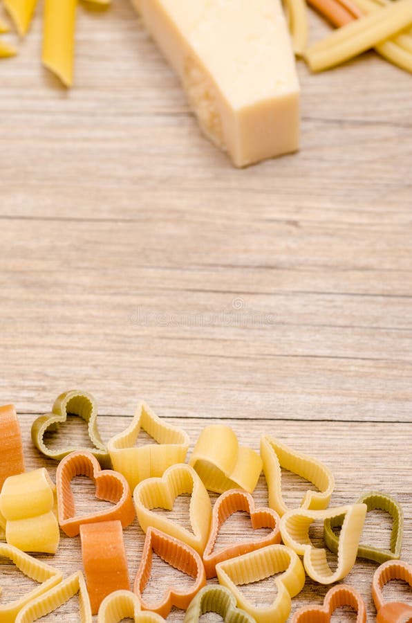 Pasta with Heart Shape on a Wooden Board Stock Photo - Image of ...