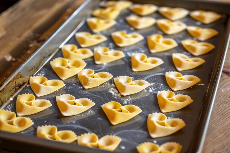 Pasta Hearts Lined on a Tray Ready for Baking Stock Image - Image of ...