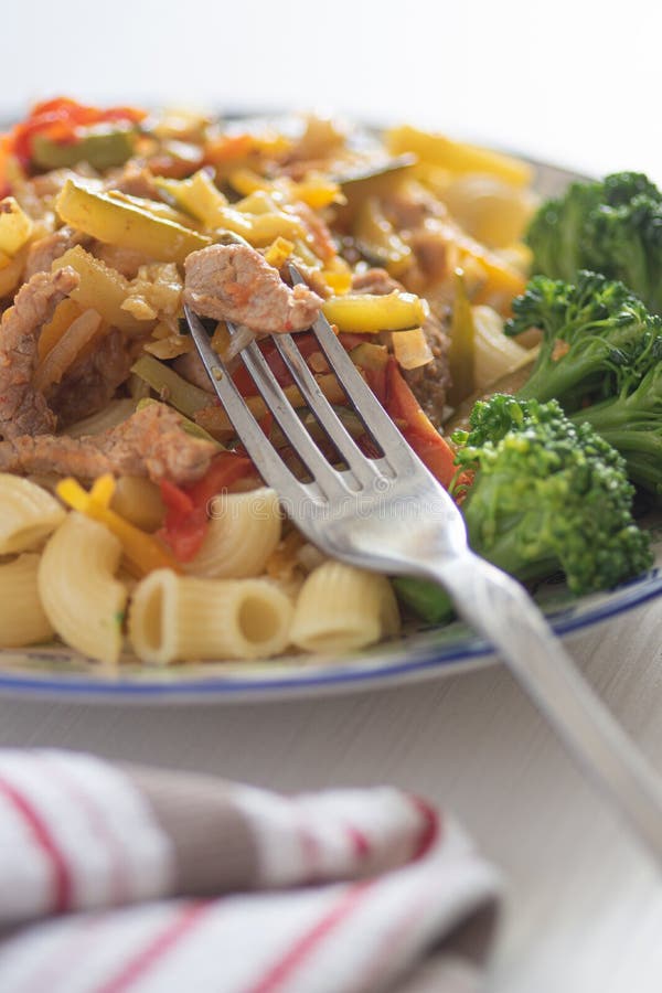 Pasta Horns with Vegetables and Meat Stock Image - Image of horns ...