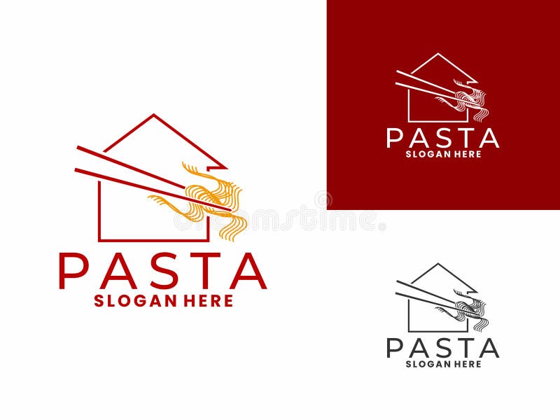 Pasta House Logo Design Vector. Spaghetti Pasta Noodle with Chopsticks and House Logo Design ...