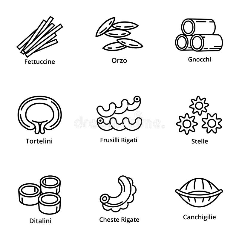 Pasta Icon Set, Outline Style Stock Vector - Illustration of cheese ...