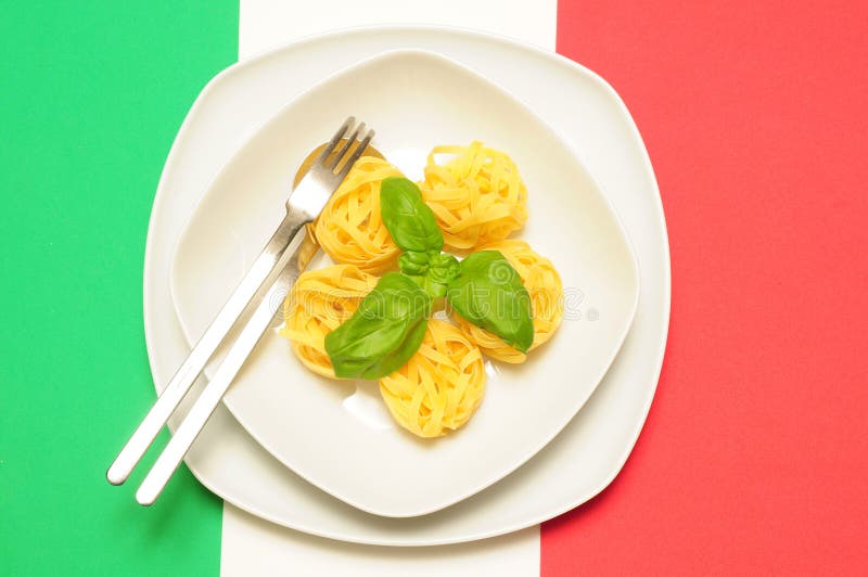 Pasta on Italian Flag with Basil Stock Photo - Image of health, juicy ...