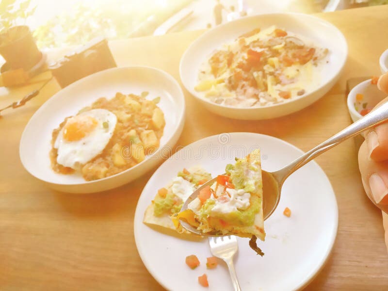 Pasta Italian Food on Spoon and White Plate. Stock Photo - Image of ...