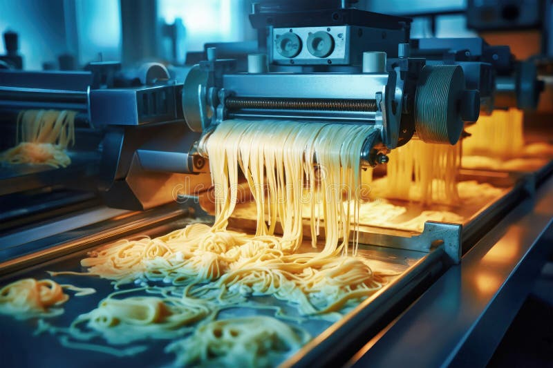 A Pasta Machine in a Bustling Factory Expertly Cranks Out Fresh Pasta ...