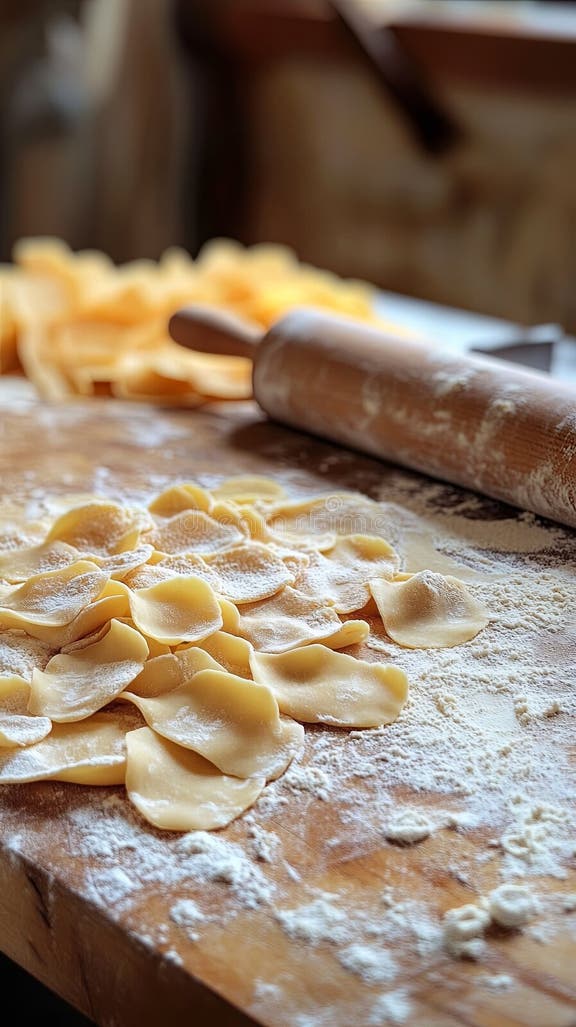 A Pasta-making Station with Fresh Dough and a Rolling Pin. Pic Stock ...