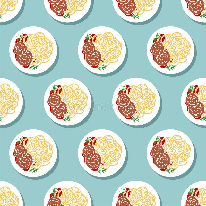 Pasta and Meatballs Pattern Seamless. Food Background Stock Vector ...